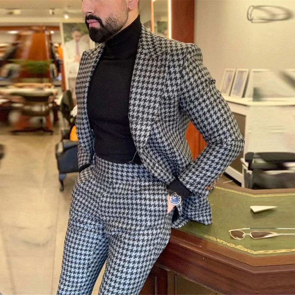 Esmoquin de lana para hombre, ropa de novio, trajes de pata de gallo ...