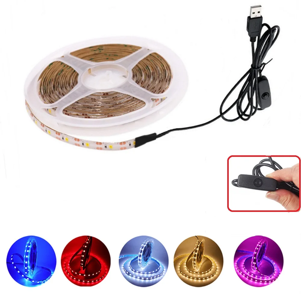 USB LED Strip Light 5V TV Background Flexible Stripe Ribbon With ON/OFF ...