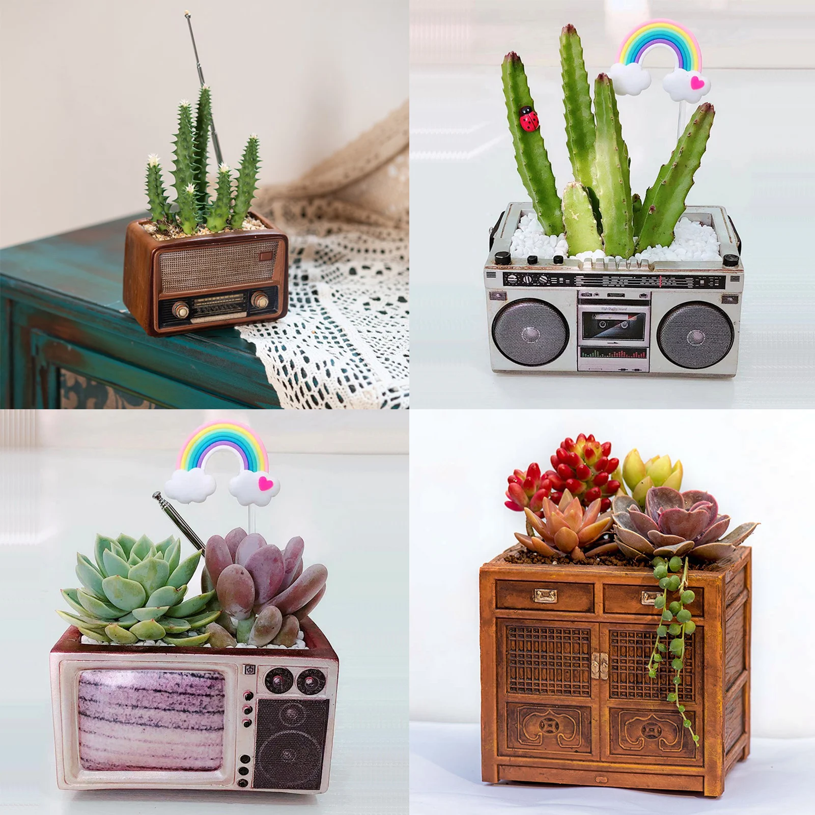 1PCS Retro Radio Flower Pot Television Recorder Walkman Shape Ornaments ...