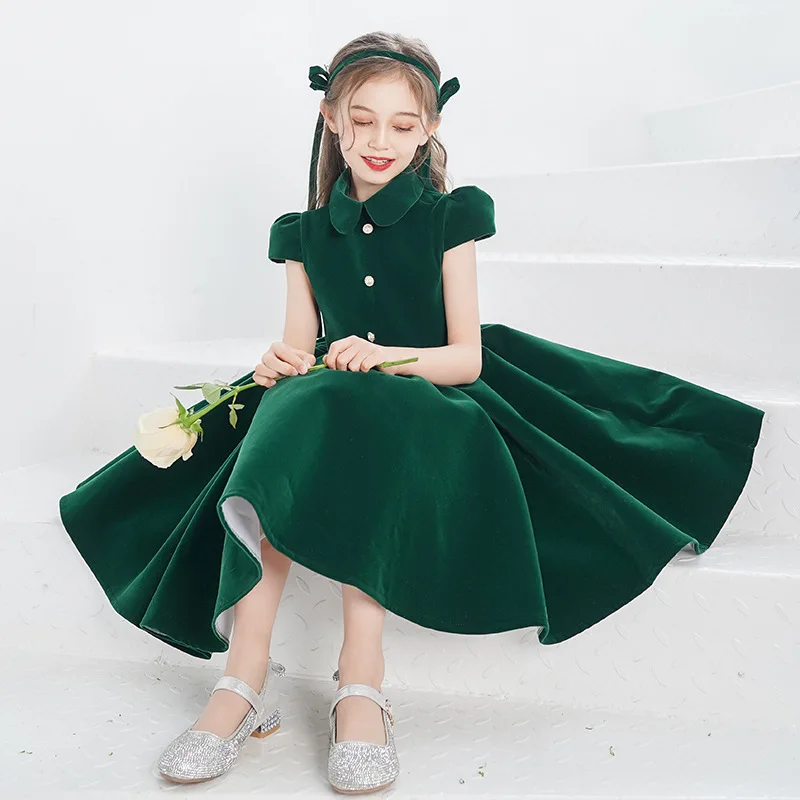 Spring Summer Girls' dress Children's Dress Velvet Green Kid Birthday ...