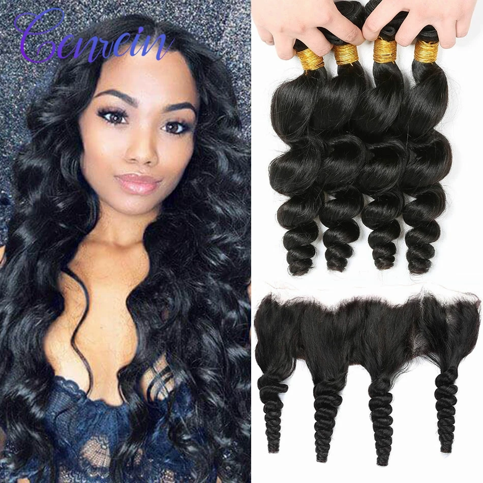Indian Weave Bundles With Frontal Transparent Genrein Hair Loose Wave ...