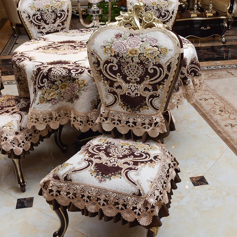 Dining Chair Cover Lace Jacquard Seat Cover Home Decor European Luxury ...