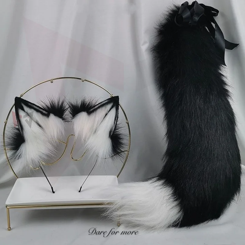 New-White-Black-Wolves-Wolf-Fox-Ears-Hair-Hoop-Hairbands-Headwear-Tail ...