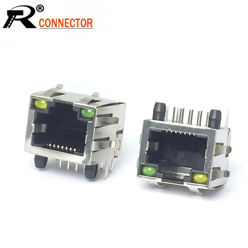 10pcs/lot 8P8C RJ45 Female PCB Panel Mount Connector w/ LED Light 6 ...