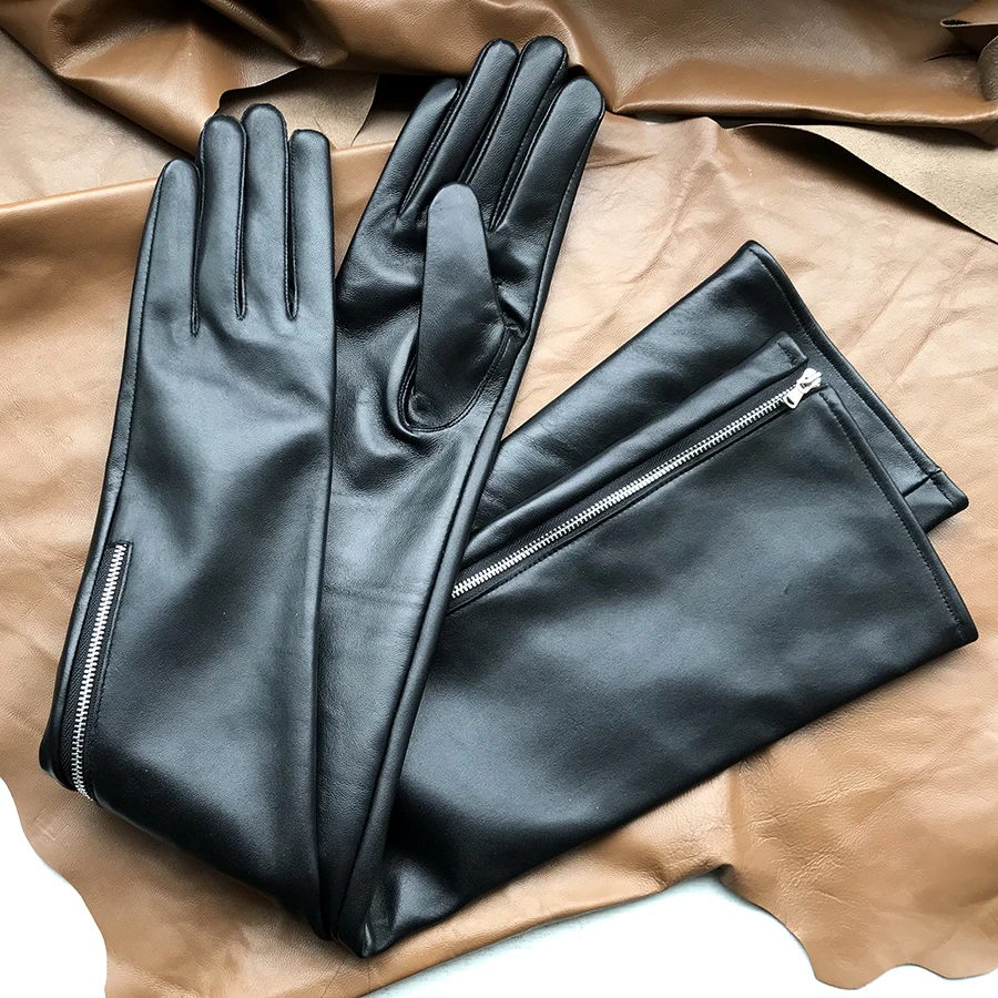 Men-real-sheep-leather-glove-side-open-zipper-long-gloves-Pure ...
