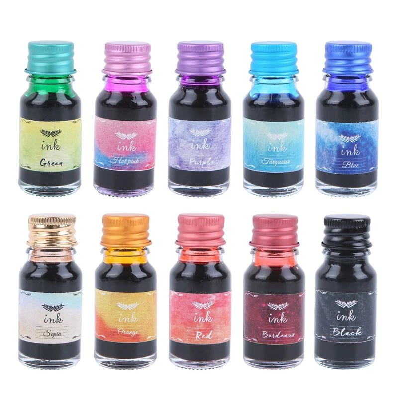 10pcs 10ml Colorful Fountain Pen Ink Refilling Inks Stationery School ...