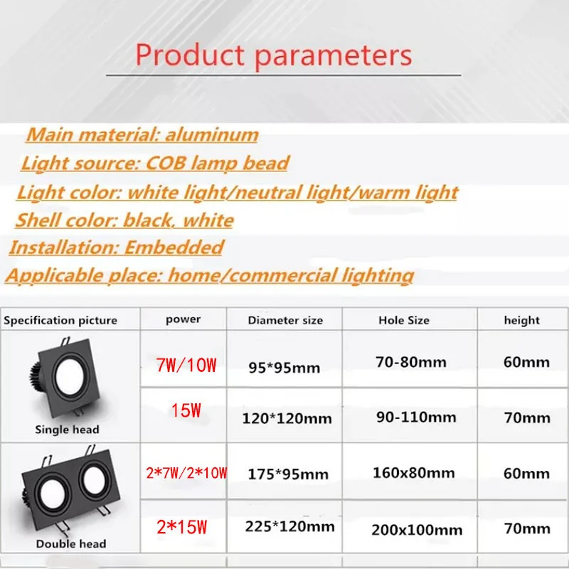 Square LED Dimmable Downlight LED Spot light decoration Ceiling Lamp ...