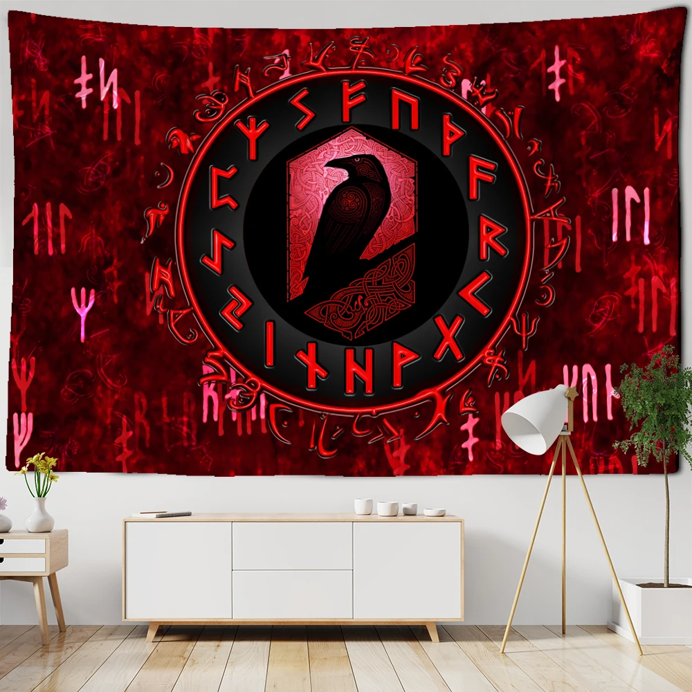 Vikings Tapestry wall Raven Mysterious Meditation Psychedelic Runes Art ...