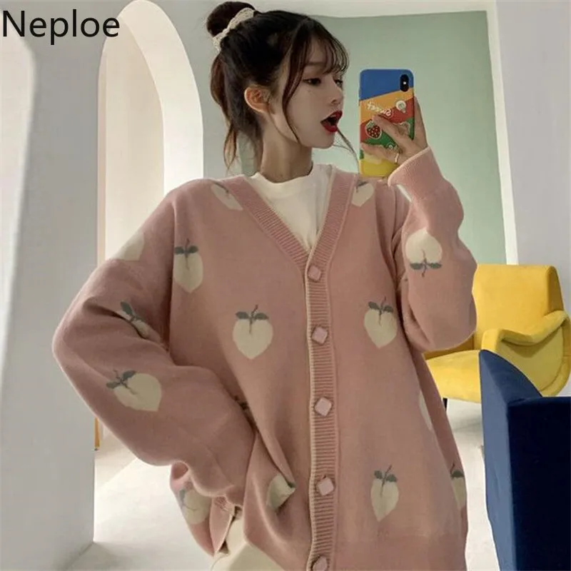 Neploe Sweater Cardigan Cute Pink Sweaters Women Peach Cardigans Knit
