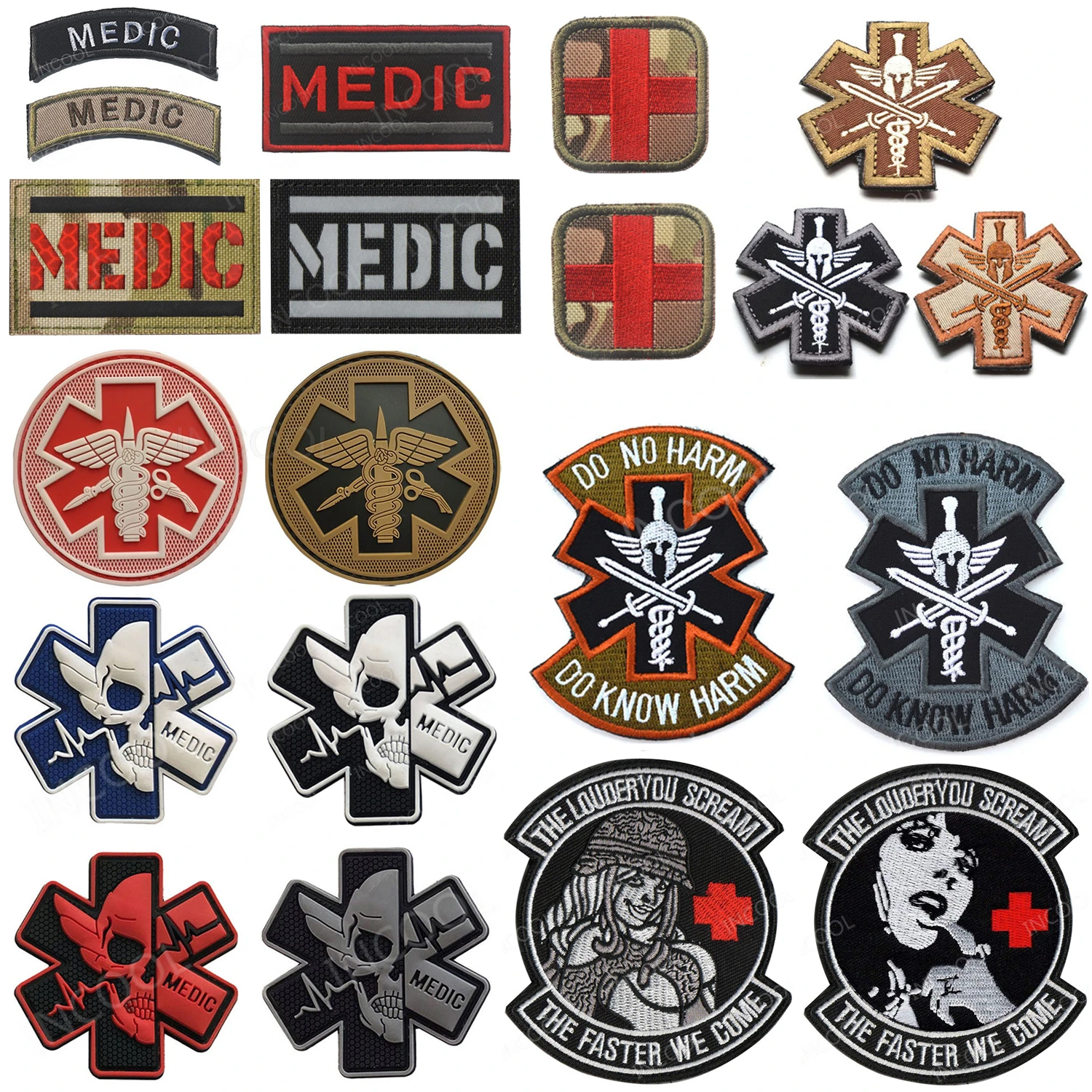 Embroidered Patches Medic Skull Tactical Military Patches Paramedic ...