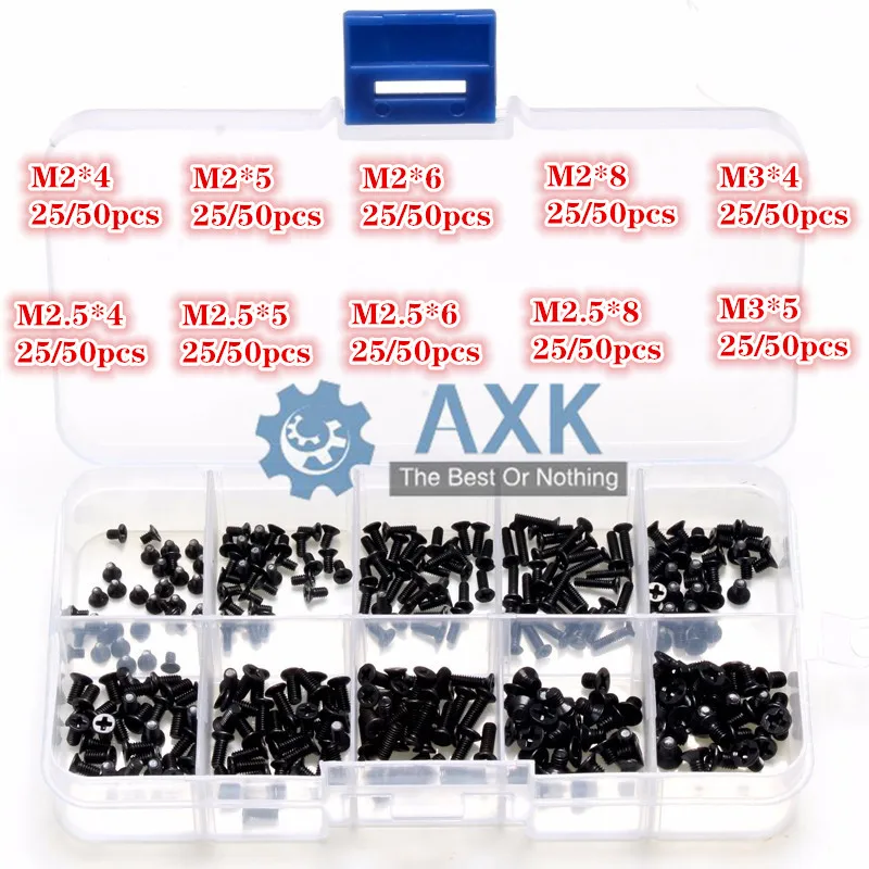 AXK – Kit de vis pour ordinateur portable, 250 pièces/500 pièces, M2 M2, 5 M3 KM, vis Phillips à ...