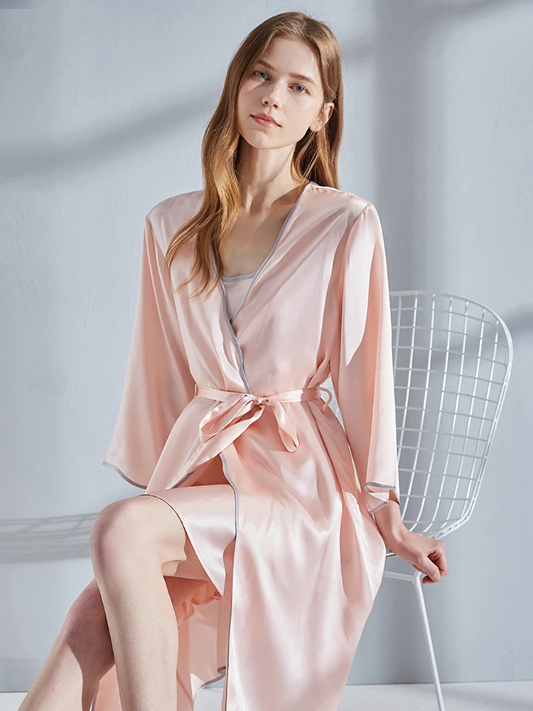 Real-Silk-Robe-Nightgown-Bride-Bridesmaid-Wedding-Robe-2PC-Set-Pink ...
