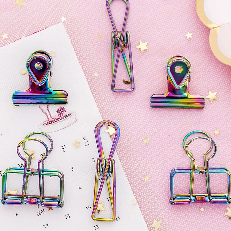 Creative Gradient Laser Colorful Paper Clips Hollow Metal Binder Clip ...