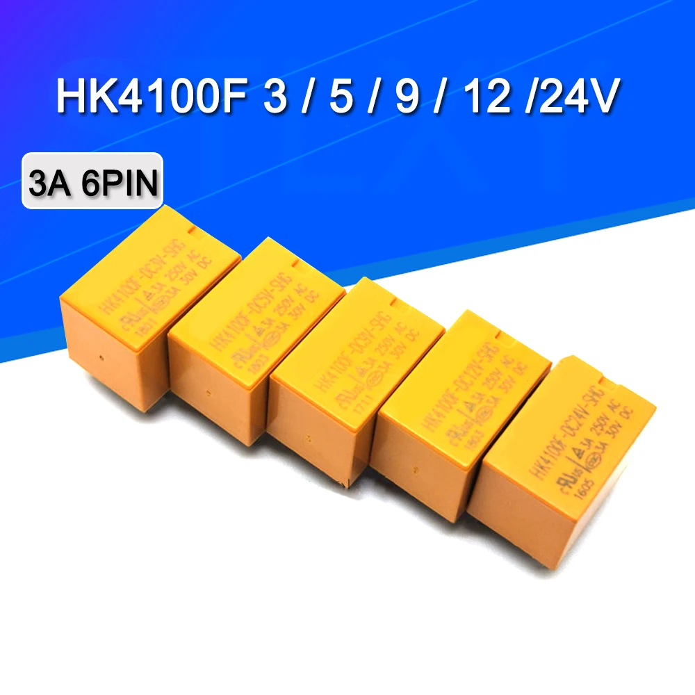 5PCS Relay HK4100F-DC12V-SHG HK4100F-DC5V-SHG 6 pin 3A 3V / 5V / 9V ...