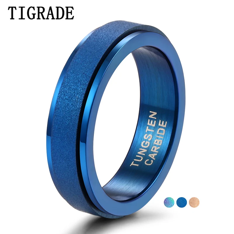 Tigrade 6mm Blue Rotating Ring Men Women Decompression Spinner Ring for ...