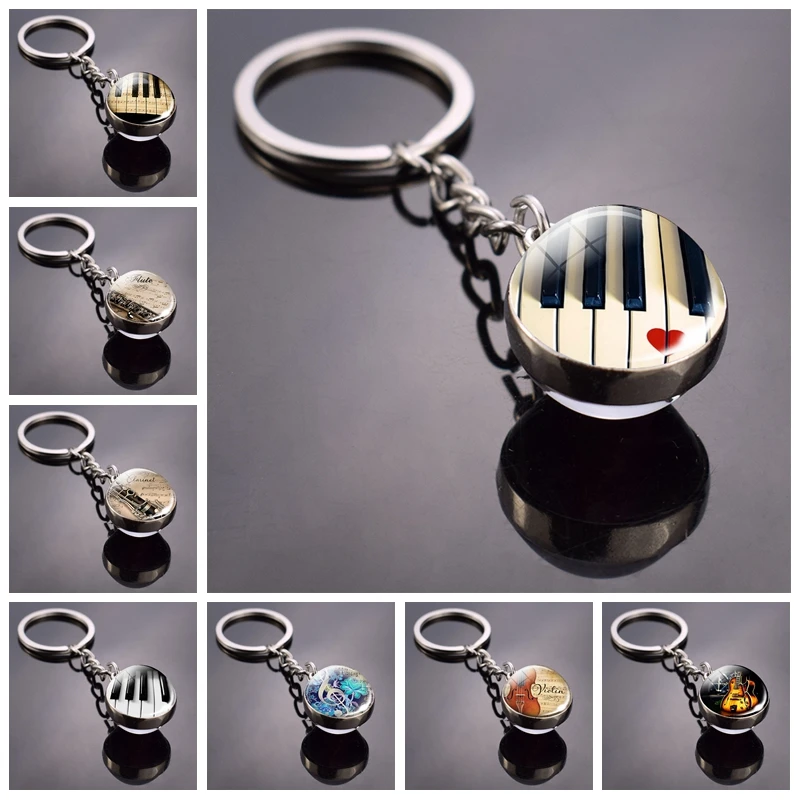 Piano Keychain Music Instruments Cleft Picture Glass Ball Key Chains ...