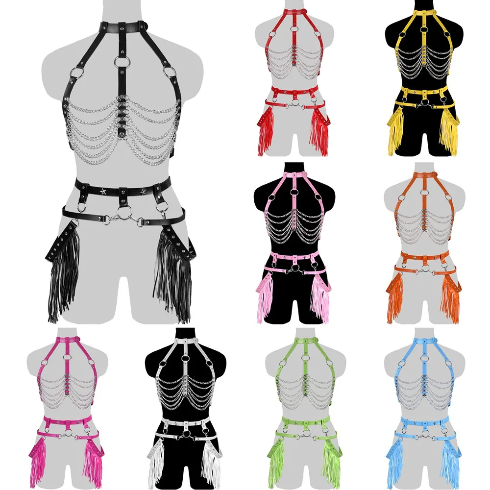 Harness Set Tassel Leather Women Body Bondage Sexy Lingerie Chest Chain ...