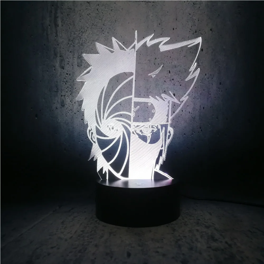 나루토 Uchiha Obito Kakashi 듀얼 페이스 크리 에이 티브 3D led 램프 멋진 만화 남자 야간 조명 어린이 ...
