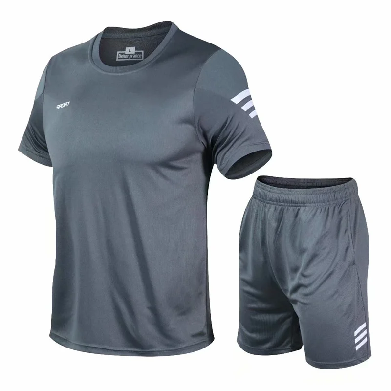 Men Running Sets Gym Fitness Short Sleeve Sports Suit Jogging ...