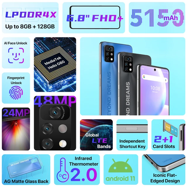 UMIDIGI A11 Pro Max Global Version 6.8"FHD+ Screen Smartphone 128GB ...
