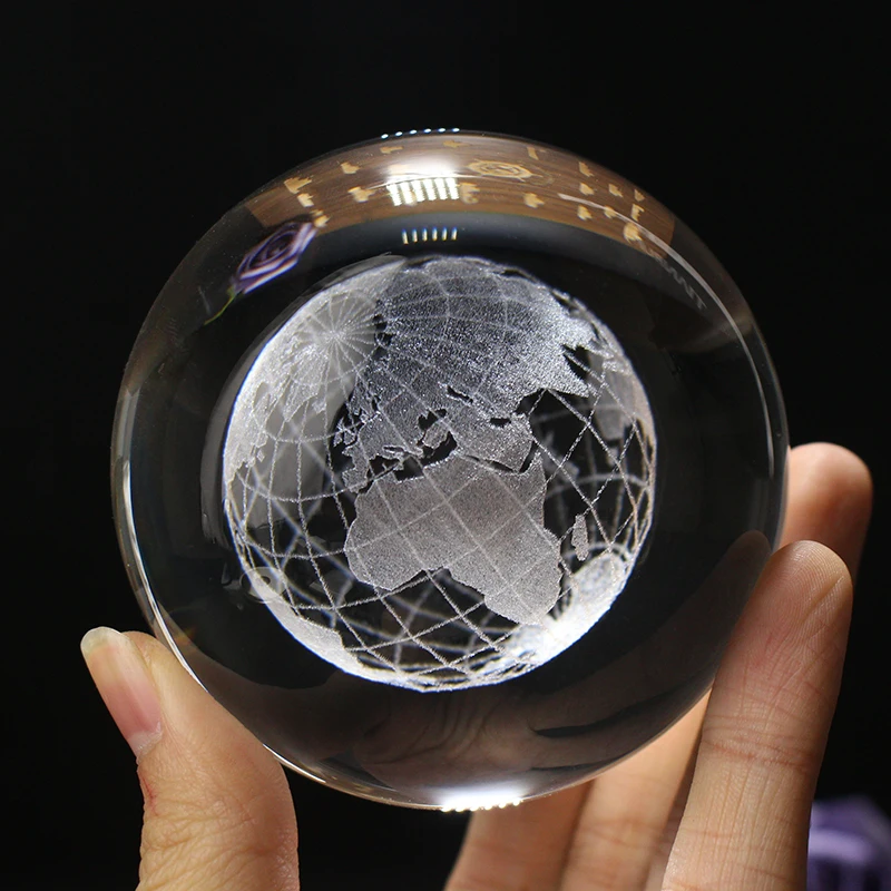 3D Crystal Earth Ball Laser Engraved Miniature Glass Sphere Ball Stand ...