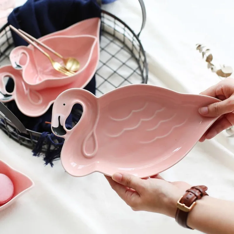 Creative-3D-Flamingo-Ceramica-Dishes-Tableware-Dessert-Fruits-Plate ...