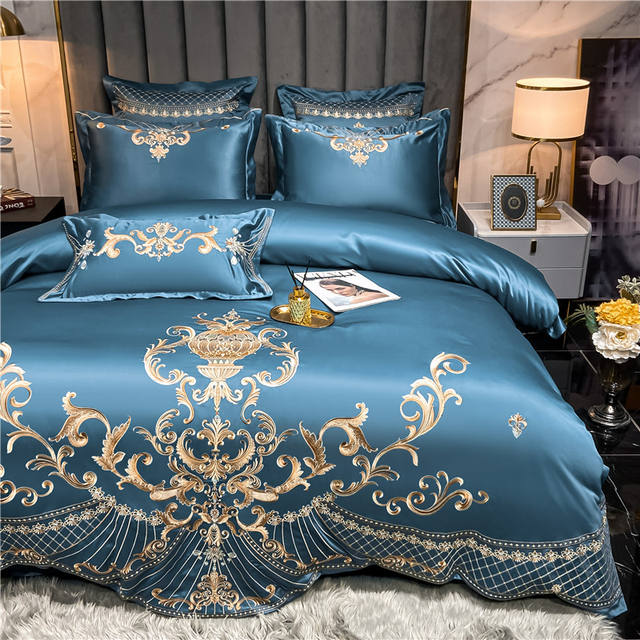 Luxury Gold Embroidered Royal Cotton Bedding Set - Bedding Sets Collection