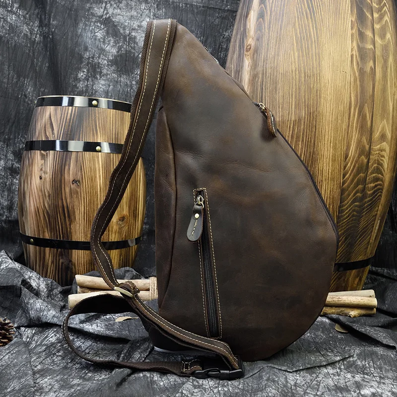 本革のメンズヴィンテージチェストバッグ,ipad用ブラウンバッグ,ミニ