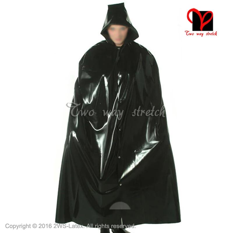 Sexy Latex Cape With Hood Front Buttons Rubber Robe Gummi Coat Bolero ...