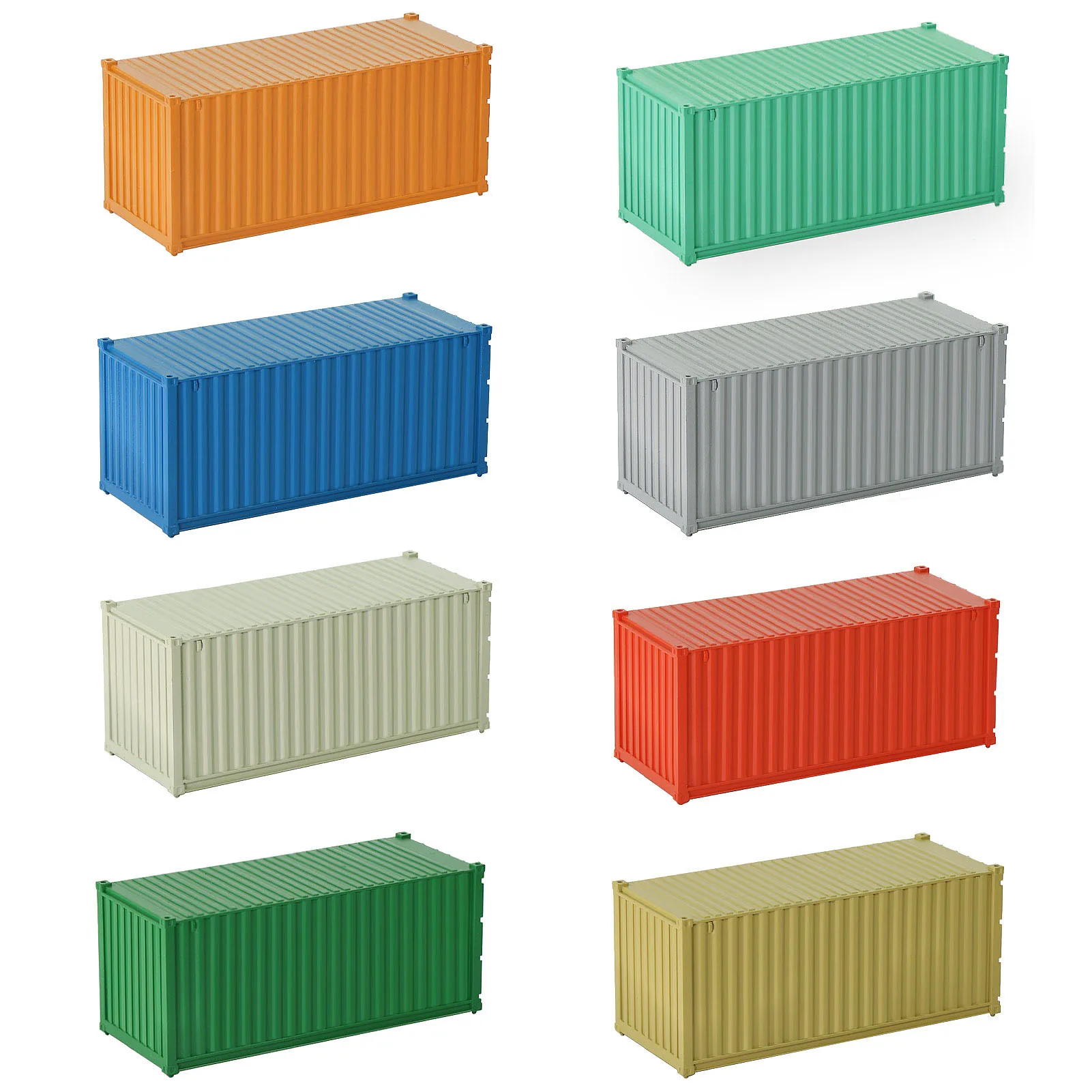 8pcs-Different-Colors-HO-Scale-1-87-20ft-Blank-Shipping-Container-Model ...
