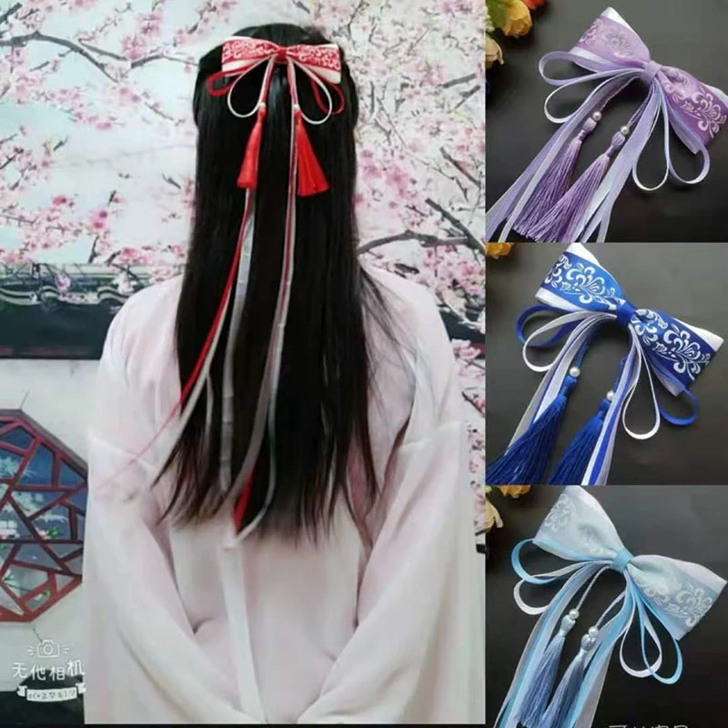 Chinese White And Blue Ribbon Tassel Hairpin Hair Clip For Women Girl ...