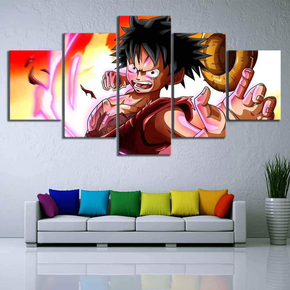 Canvas Animation Poster Painting 5 Pieces One Piece Luffy Canvas ...