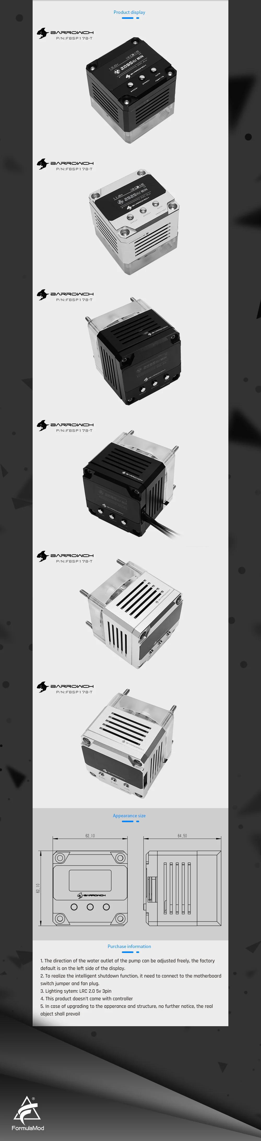 Barrowch 17W PWM Intelligent Pump, OLED Digital Display, DDC Series ...