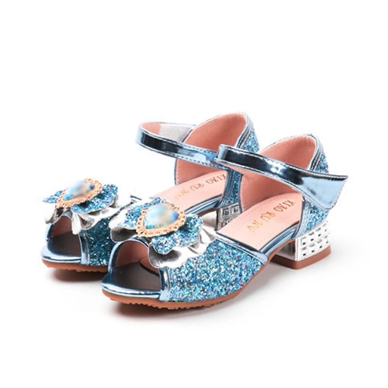 Princess Kids Leather Shoes For Girls Flower Casual Glitter Children High Heel Girls Shoes ...