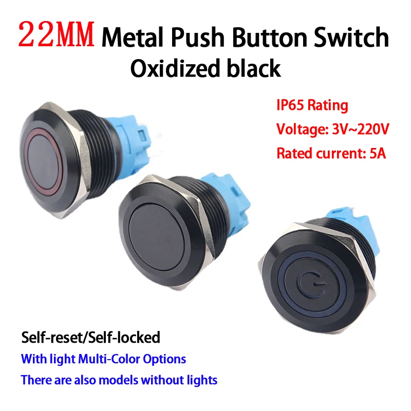 22MM Push Button Switch Oxidized Black Momentary Latching Fixed on Off ...
