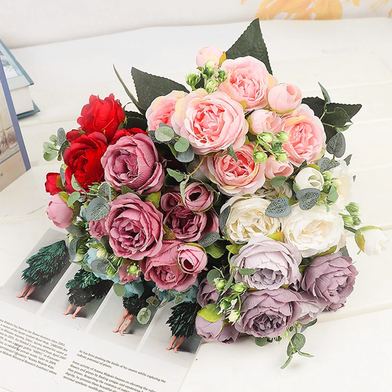 30cm Peony Silk Artificial Rose Flowers Fake Flower small Bouquet ...