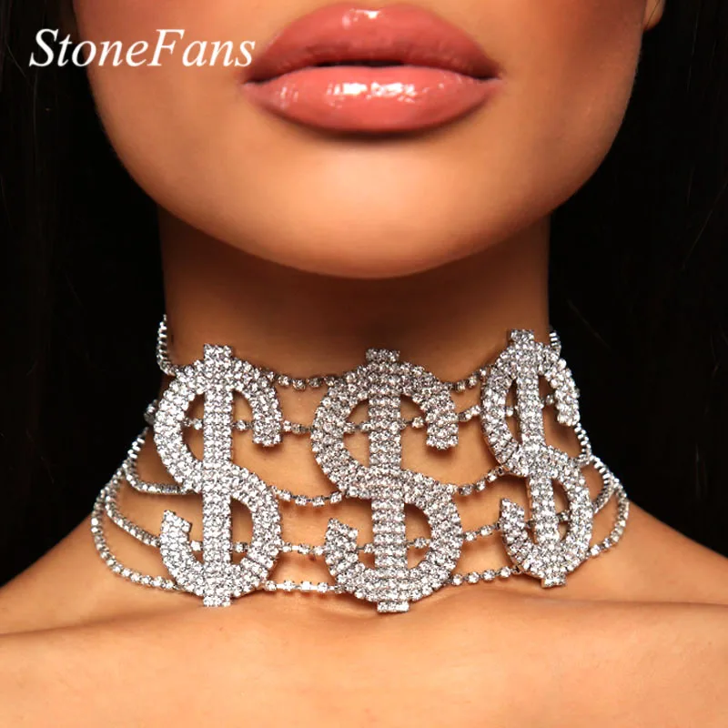 Stonefans Big Money Dollar Rhinestone สร้อยคอ Choker สำหรับผู้หญิง ...