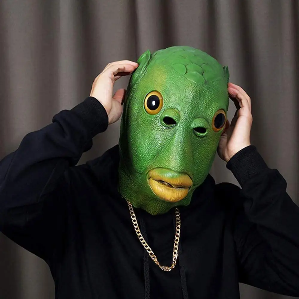 Green Fish Head Mask Funny Cosplay Costume Headgear Carnival Party ...