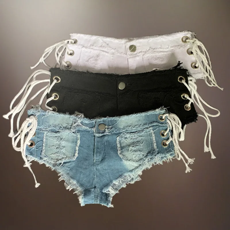 Sexy Women'S Crystal Shorts Jeans Denim Micro Mini Jean Ultra Low Rise ...