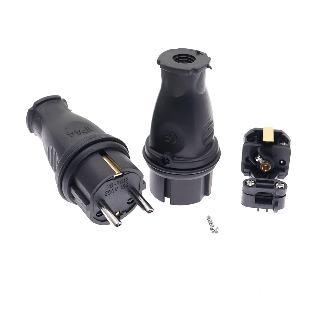 EU Rubber Waterproof Socket Plug Electrial Grounded European Connector ...