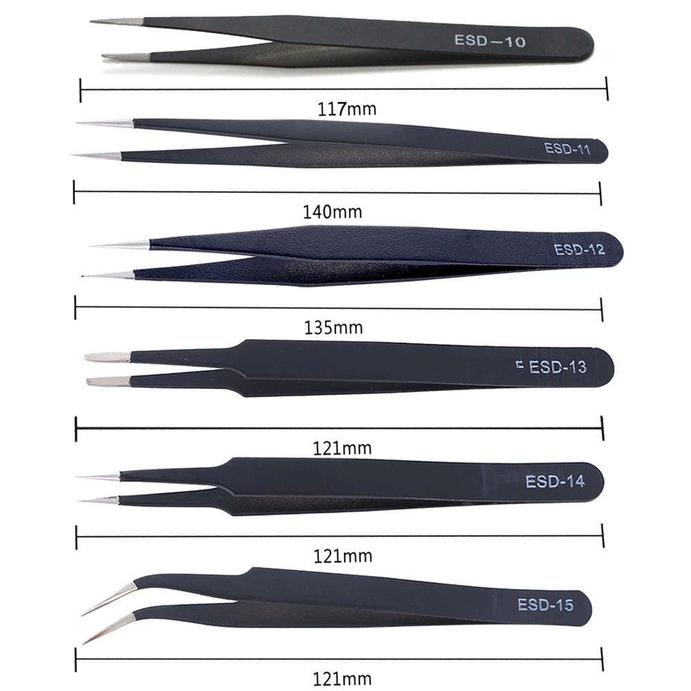 6 Pcs Precision Tweezers ESD Stainless Steel Antistatic Industrial ...
