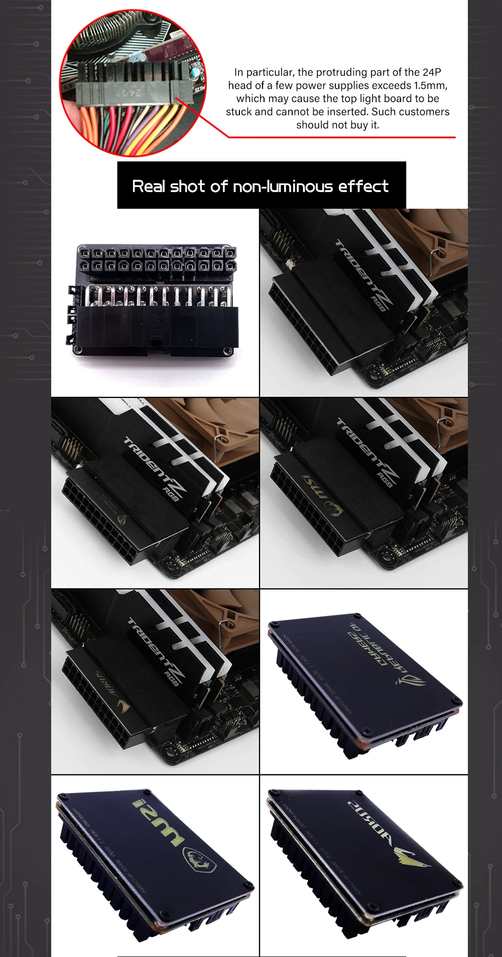 M/B ATX PSU 24 Pin Right Angle 90 Degree Connector Adapter 5V/12V RGB ...