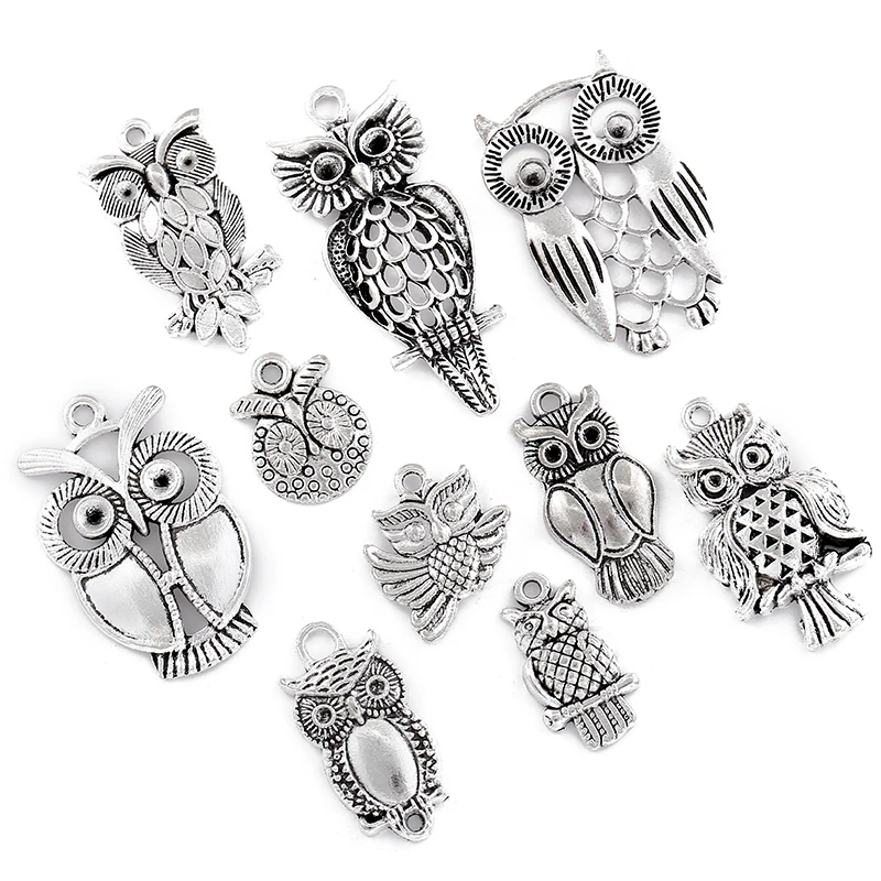 10 Pcs Mix Sale Vintage Metal Owl Tibetan Silver Diy Charms Fit ...