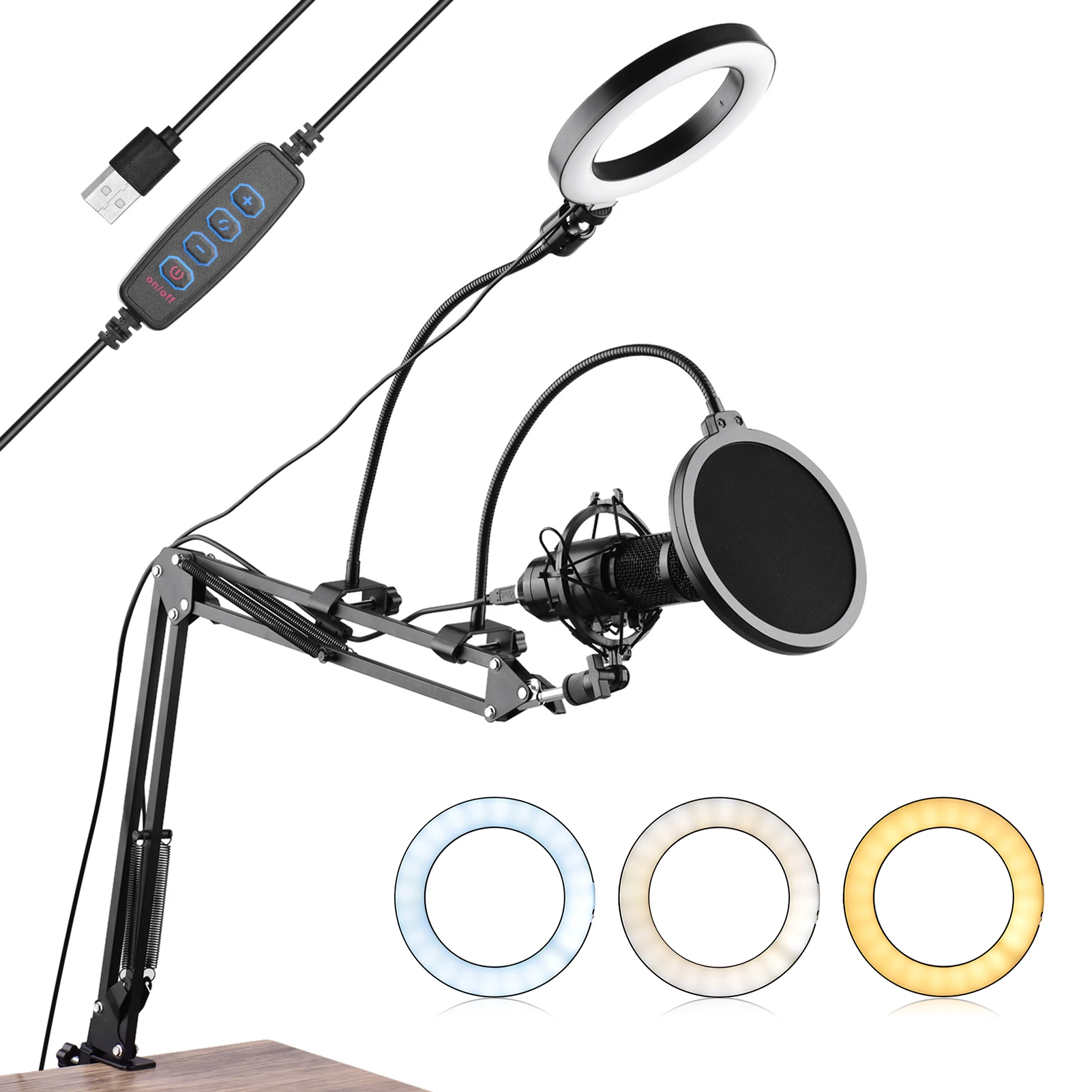 6.3inch/16cm Video Microphone Ring Light Kit With Pop Filter ...