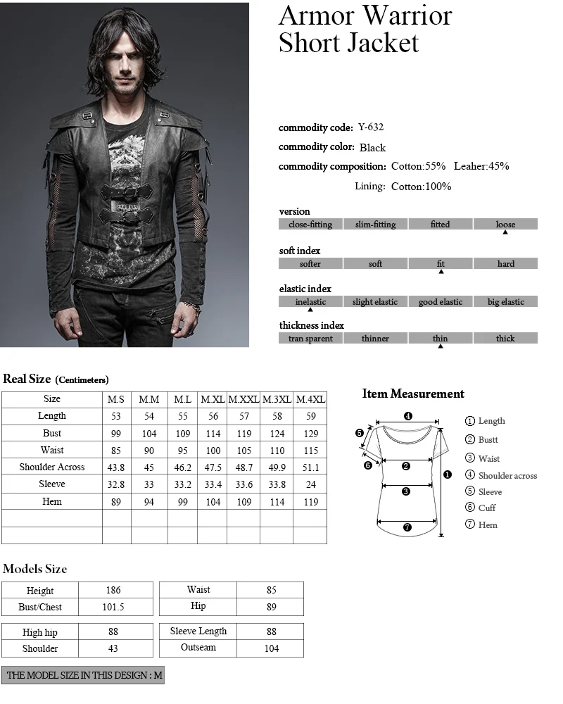 PUNK RAVE Steampunk Rock Cool Jacket Armor Warrior Men's Short Jacket ...