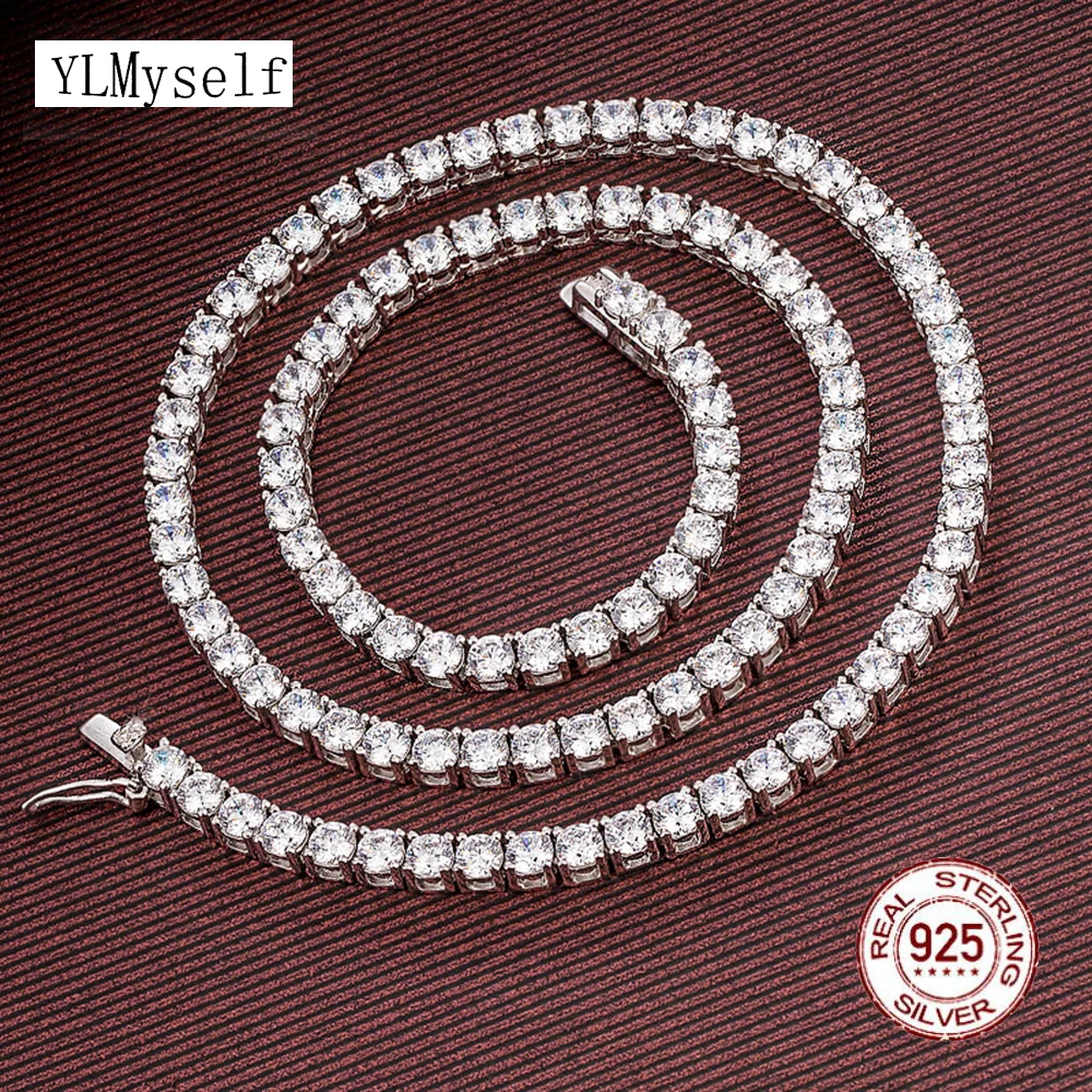 16-24 Inch 100% Guarante Real 925 Sterling Silver Pave 2mm/3mm/4mm ...