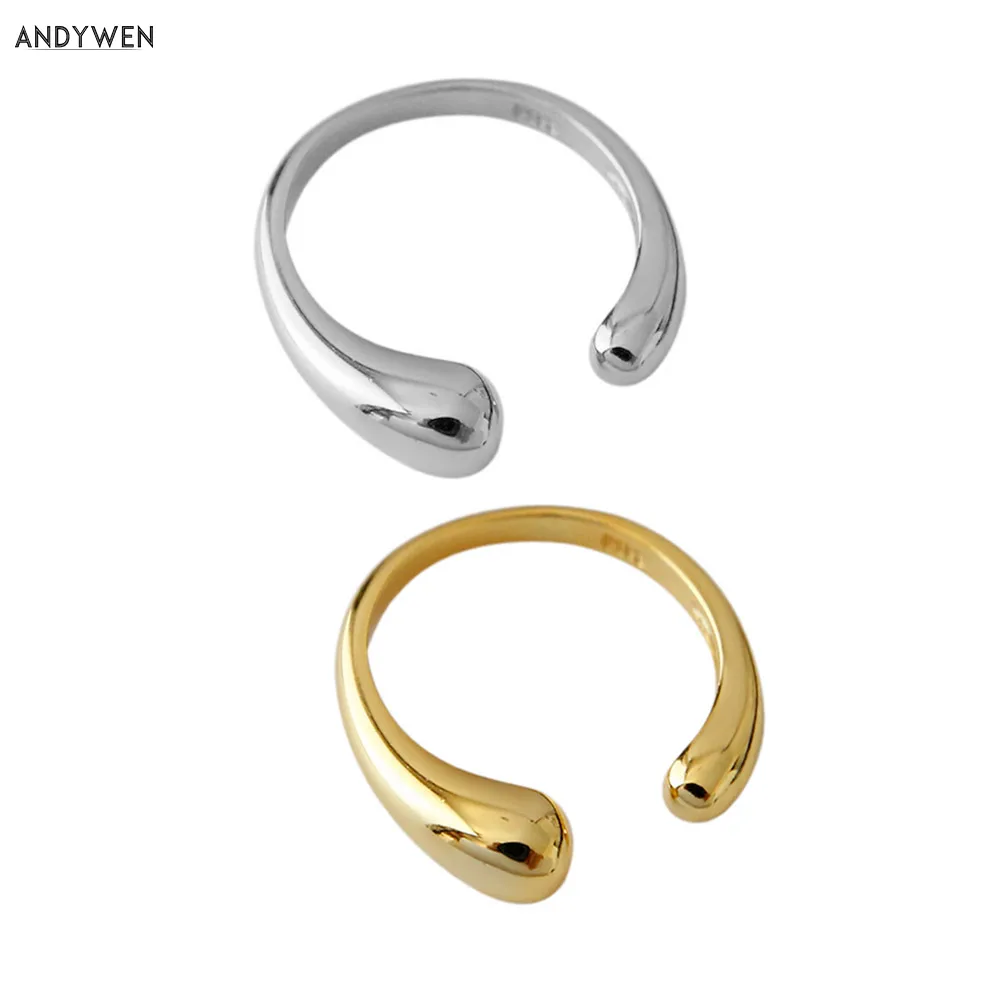 ANDYWEN 925 Sterling Silver 2020 Gold Open Bangle Resizable Rings Women Adjutsable Plain Ring ...
