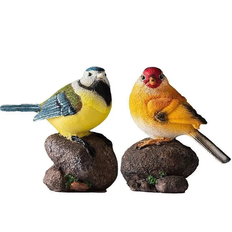 Simulation Parrot Garden Figurine With Stone Resin Bird Ornaments Cute ...