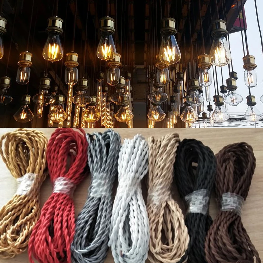 Câble-fil,Fil électrique Vintage torsadé à 2 fils, câble en tissu tissé ...