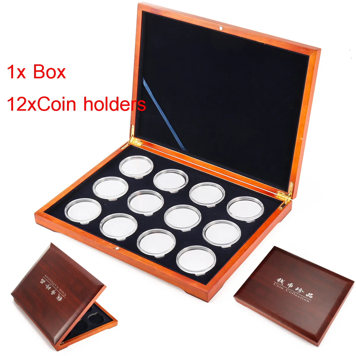 12Pcs Coin Holder Case Round Wood Box Coins Holders Storage Container ...
